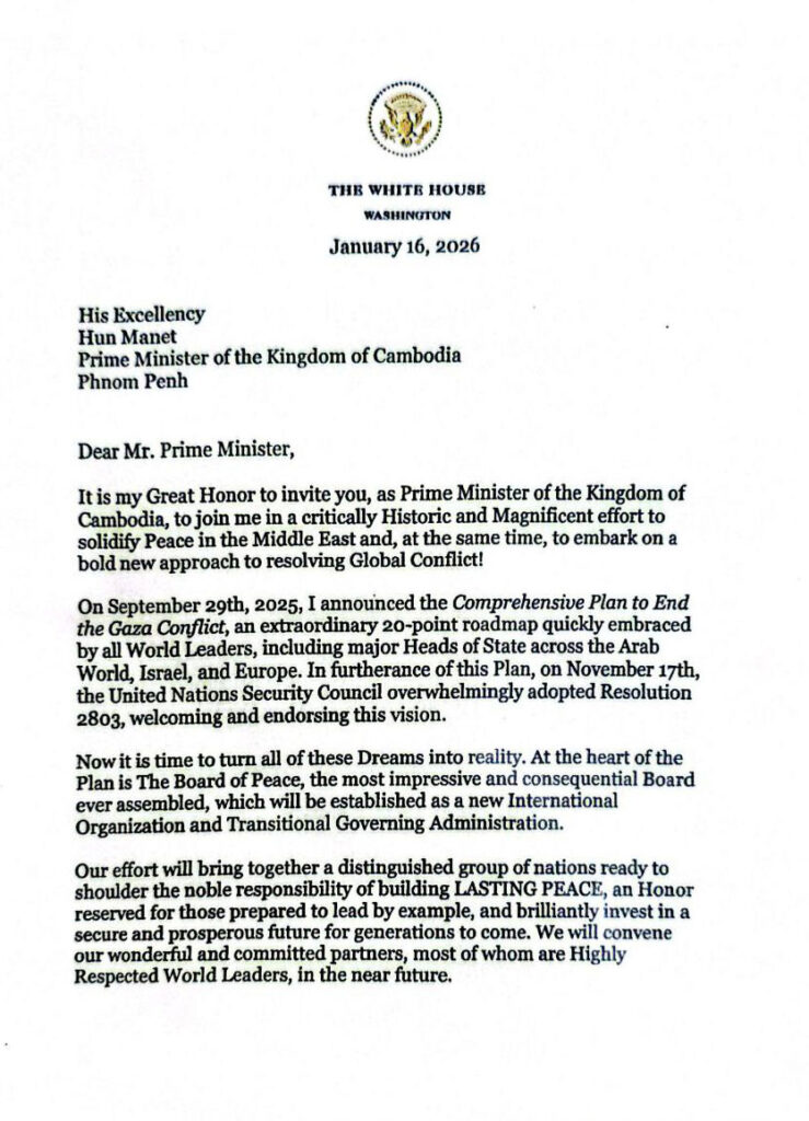 Invitation letter from the Honorable Donald J. Trump, to Samdech Moha ...